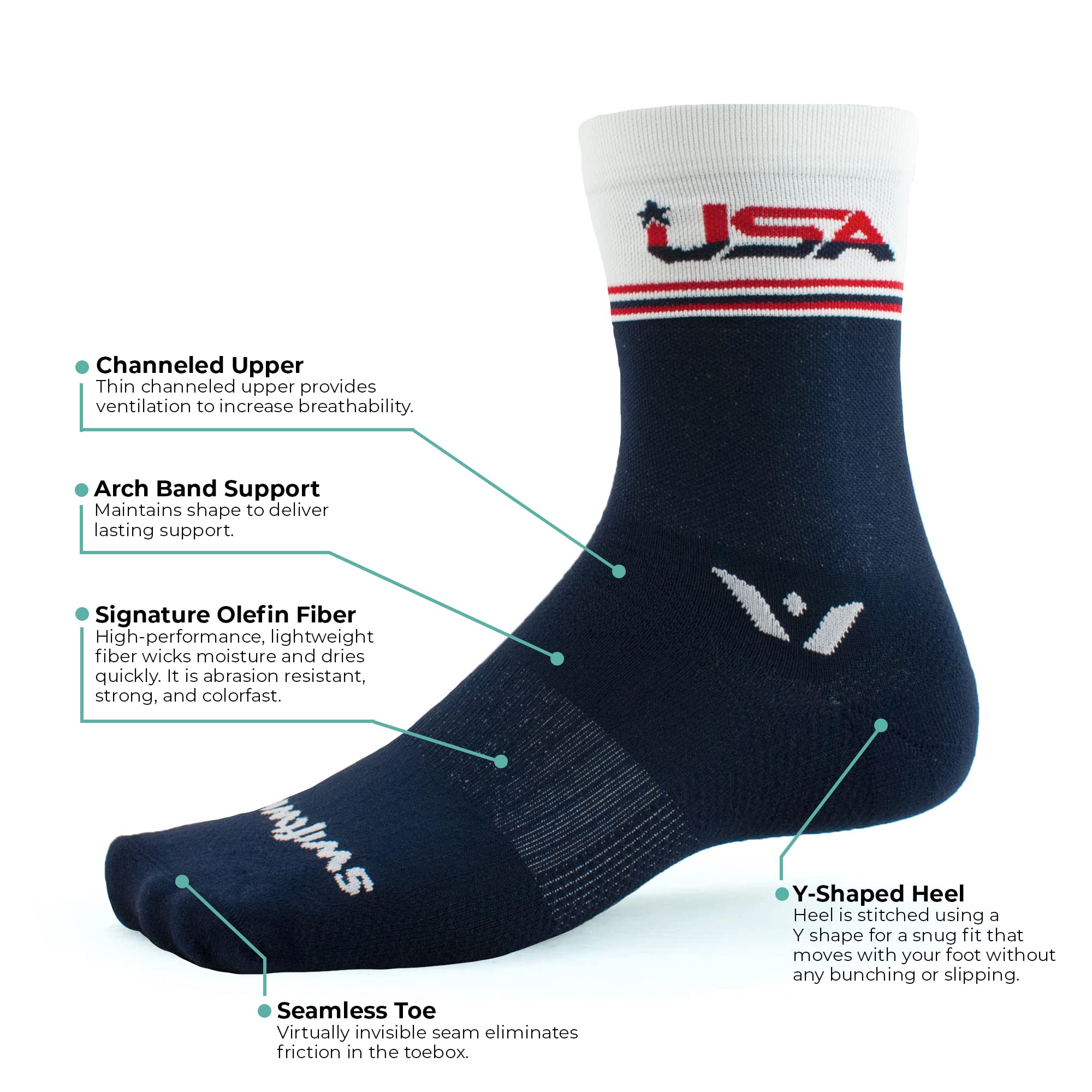 Swiftwick- VISION FIVE Tribute Running & Cycling Socks, Fast Dry, Cushioned, Crew (USA Retro, Medium)