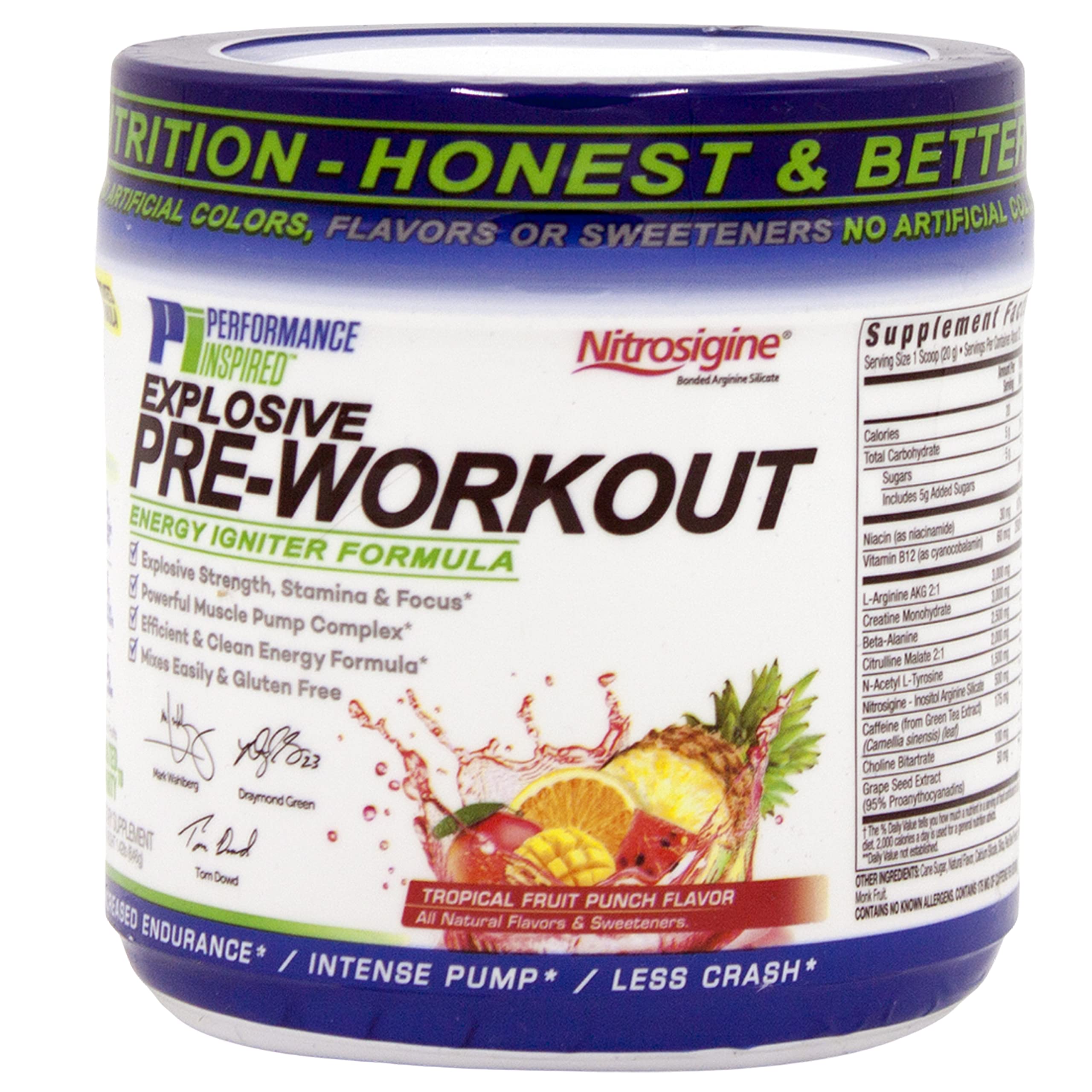 Performance Inspired Nutrition PreWorkout Powder - All Natural - G-Free & Vegan Formula - Contains Citrulline - Nitrosigine - Green Tea - Arginine - Beta Alanine - Tropical Fruit Punch - 32 Servings