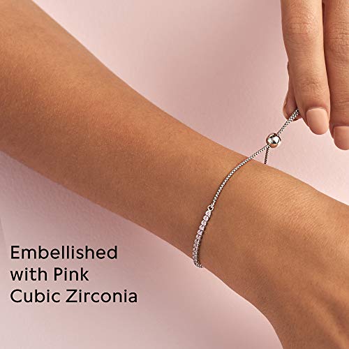 Pandora Jewelry Pink Sparkling Slider Tennis Cubic Zirconia Bracelet in Sterling Silver, 9.0"