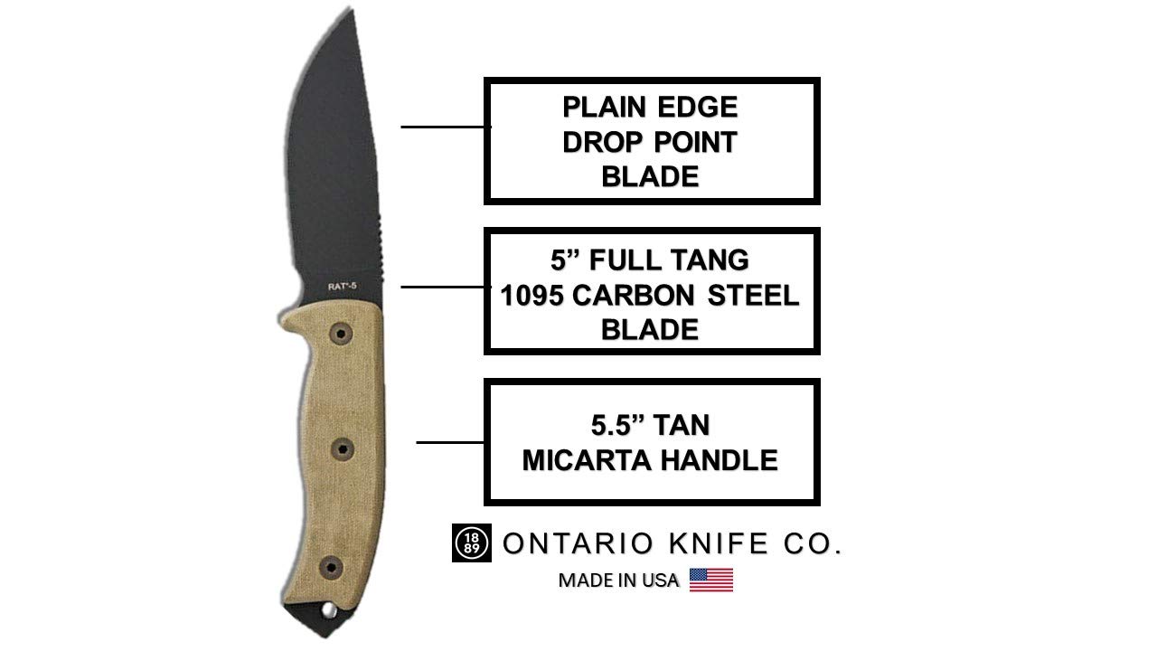 Ontario Knife Company 8667 RAT-5, Plain Edge with black Nylon Sheath, One Size