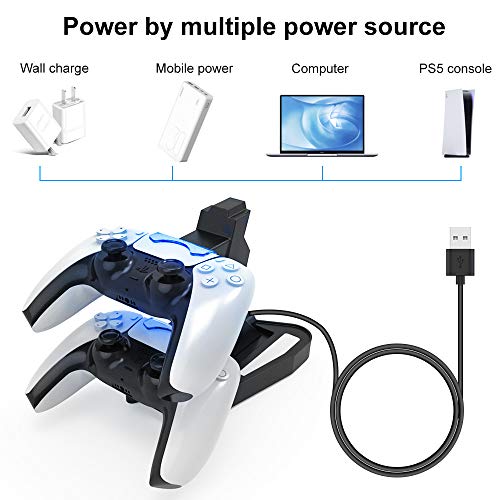 PS5 Controller Charger, Playstation 5 Charging Dock Station, Dual USB Type C Fast Charging with Stand & LED Indicator, for Sony PS5 DualSense Controller