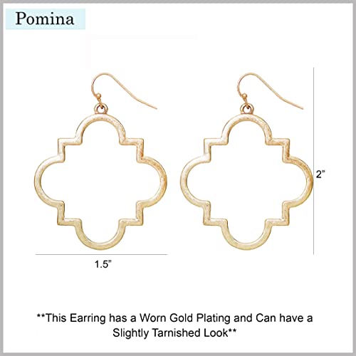 POMINA Quatrefoil Clover Gold Dangle Drop Earrings Gold Silver Two Tone Textured Trendy Fashion Earrings for Women