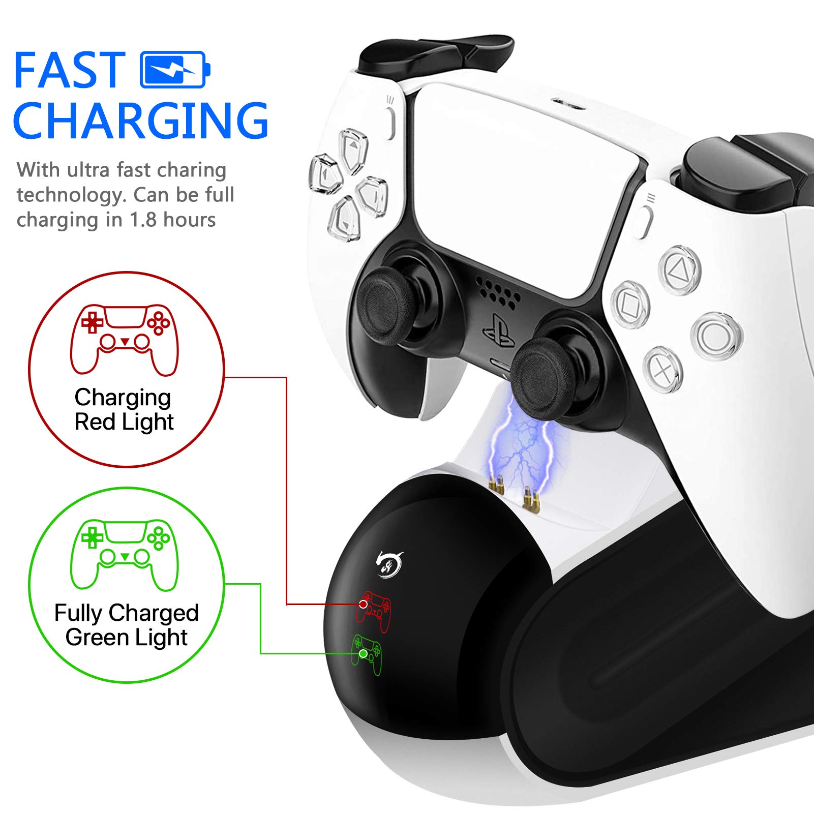 PS5 Controller Charging Dock PlayStation 5 Charging Station Dual Fast Charging Dock Station with LED Display Compatible with Sony PS5 PS5 Pro