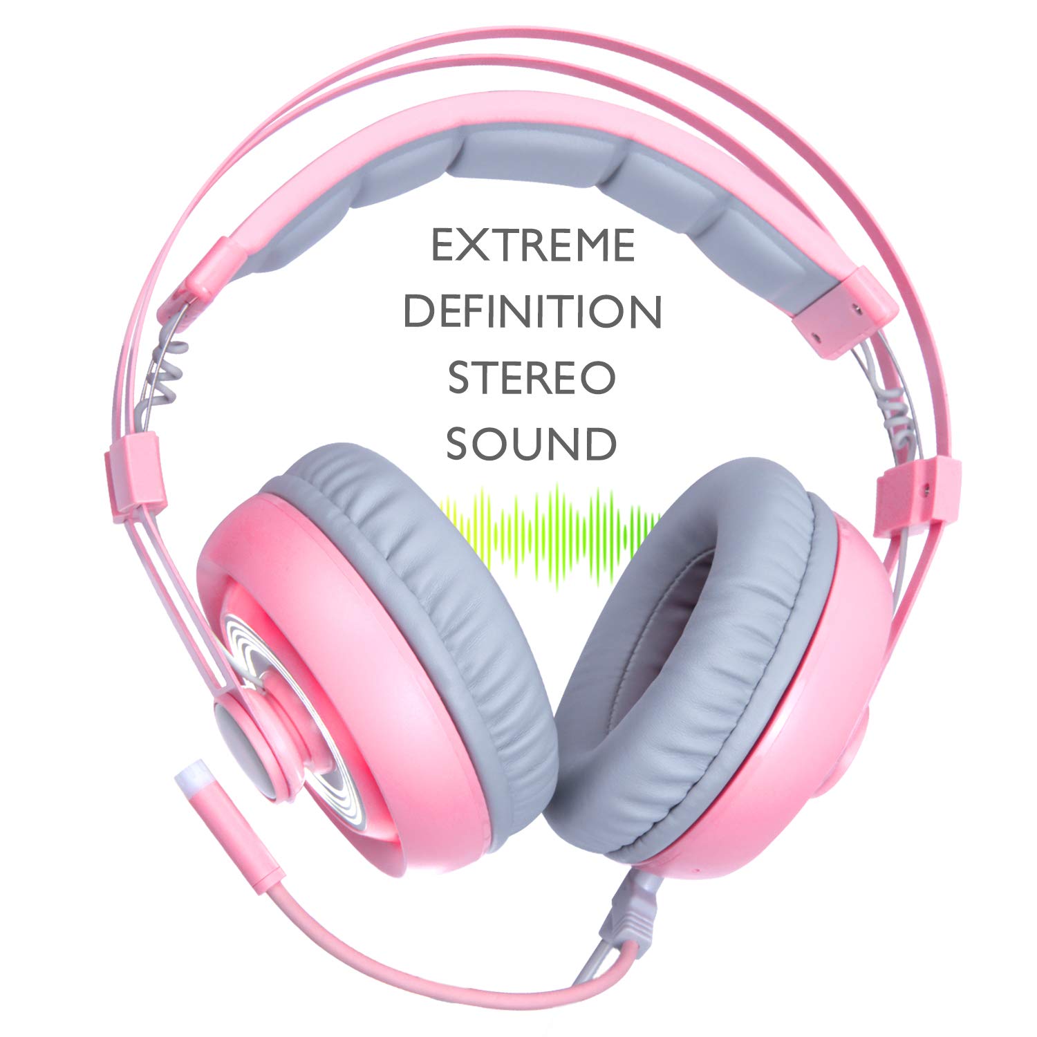 SADES Gaming Headset for PC Mac, USB 7.1 Surround Sound Wired Headset with Mic,LED Light & Noise Cancelling Over Ear Headphones - Pink