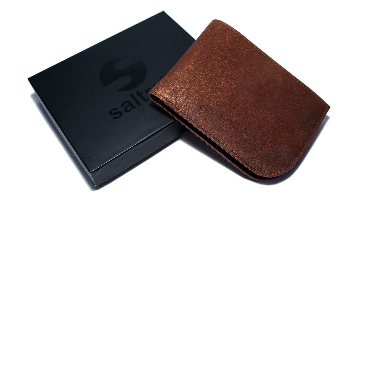 SALTREK Slim Front Pocket Wallet, Rugged Brown | RFID Blocking | Minimalist Leather Billfold