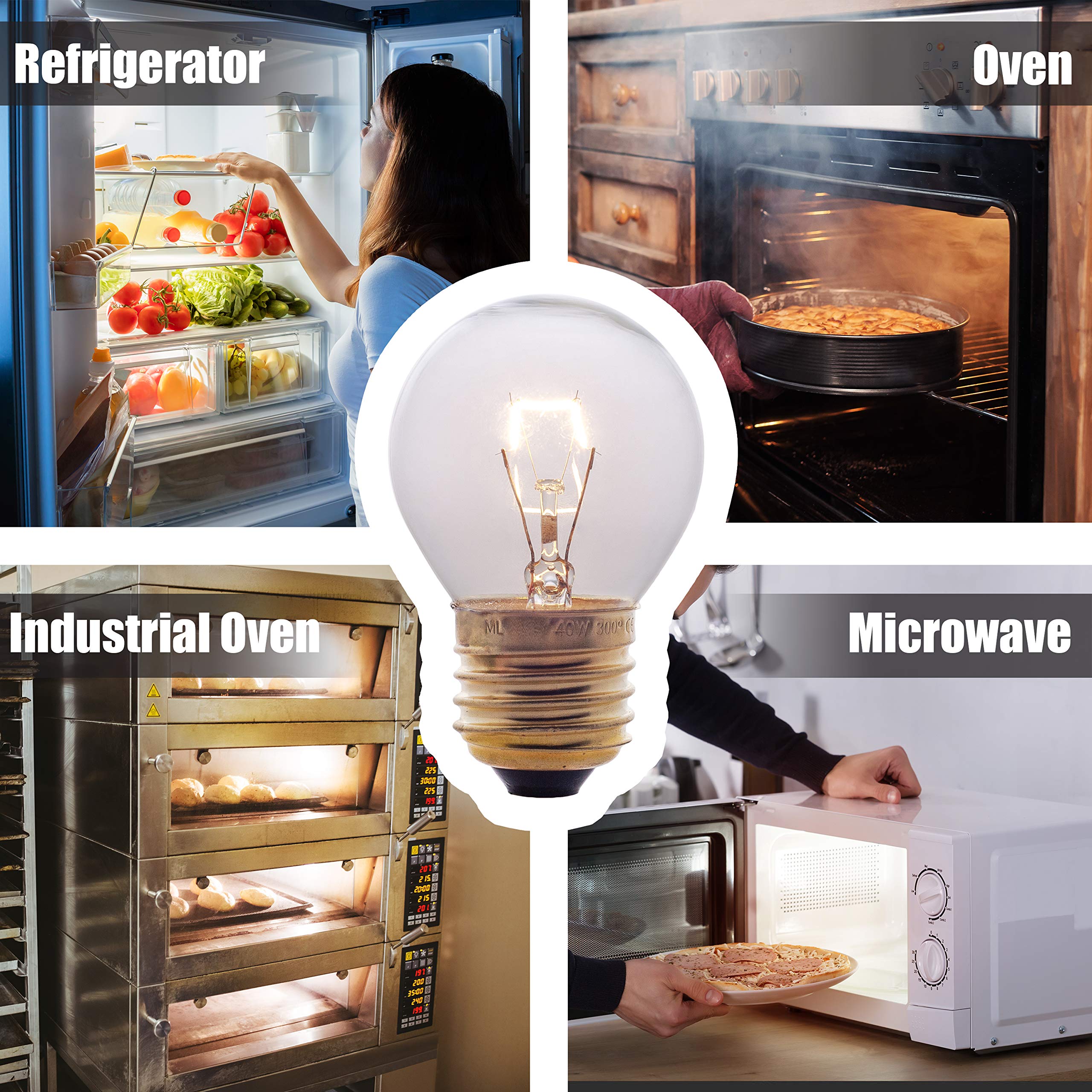 Oven Light Bulbs β 40 Watt Appliance Replacement Bulbs for Oven, Stove, Refrigerator, Microwave. High Temp G45 E26/E27 Socket. Standard Lead-Free Base - 400 Lumens β Warm White. 4 Pack
