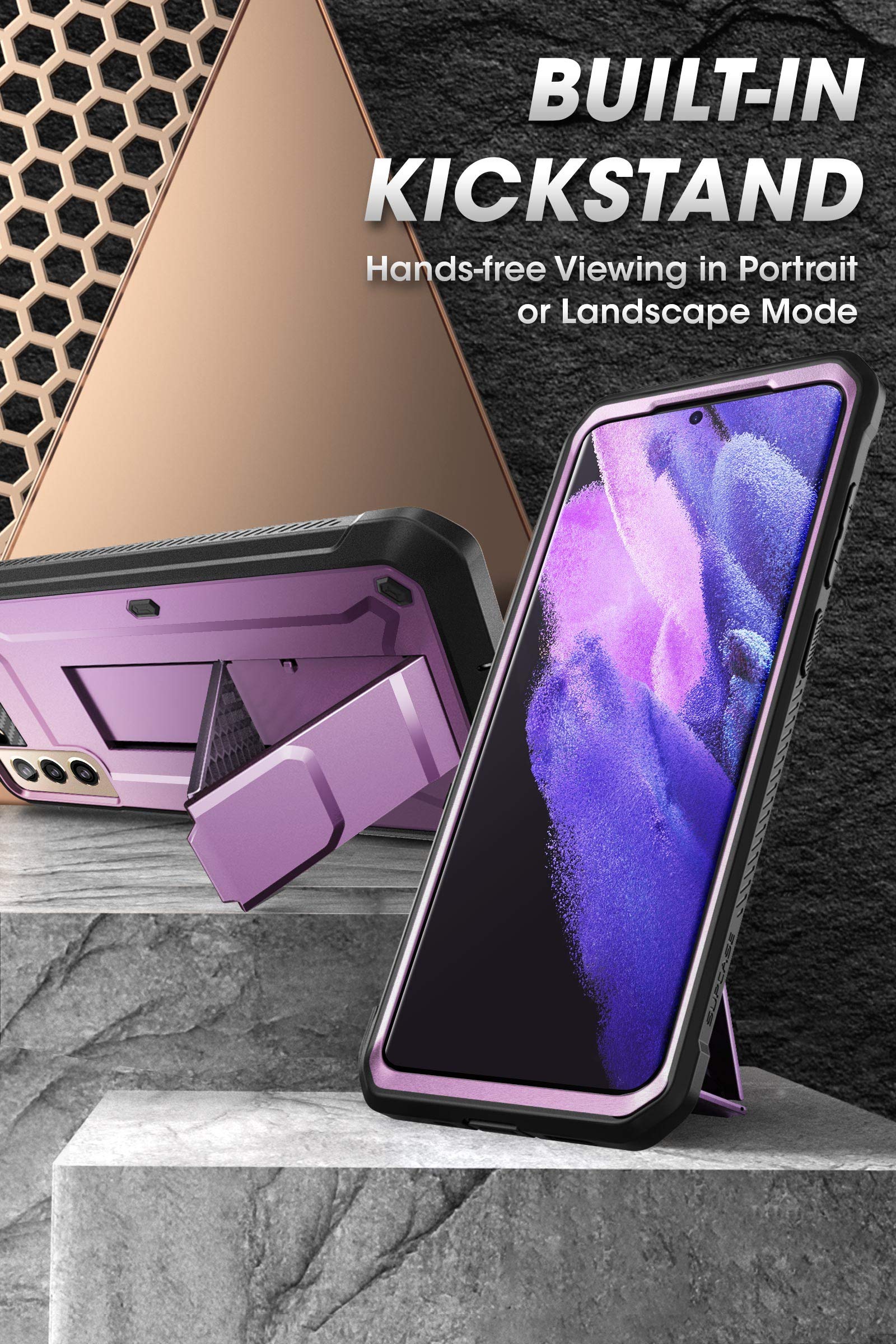 SUPCASE for Samsung Galaxy S21 5G Case with Satnd (Unicorn Beetle Pro), [Built-in Belt Clip] Heavy Duty Shockproof Protective Phone Case without Built-in Screen Protector for Galaxy S21, Violte