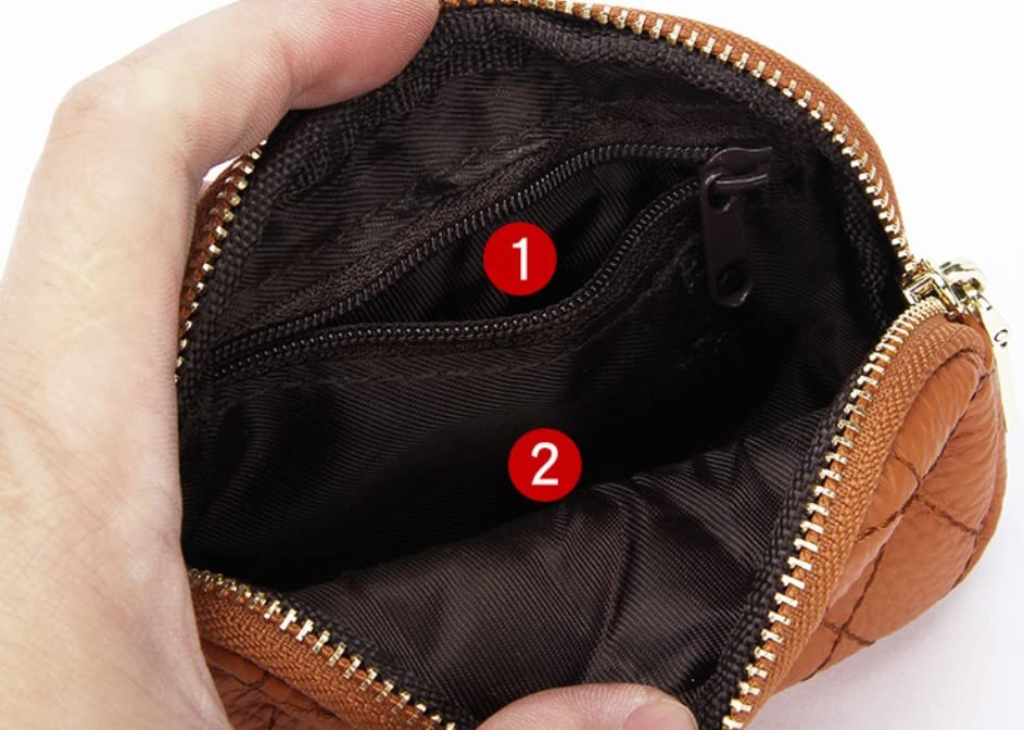 Women's Genuine Leather Small Coin Purse Change Zipper Wallet Mini Purse with Keychain (Black)