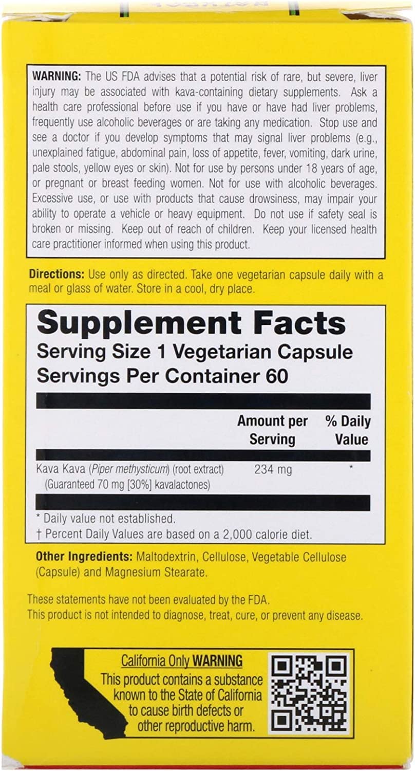 Natural Balance Kava Kava Root Extract - 60 Vegetarian Capsules