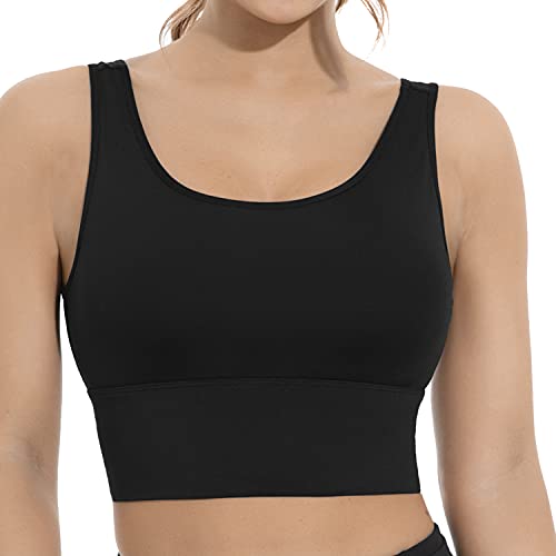 WANOSS High Impact Sports Bras for Women Comfortable Longline Wireless Bras Padded Tank top Workout Gym Yoga(Black M)