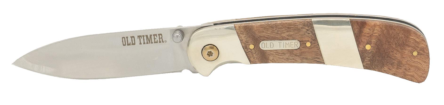Old Timer OT Ironwood and Nickel 7in High Carbon S.S. Spring Assisted Folding Knife with a 3in Drop Point Blade and Ironwood Handle for Outdoor, Hunting, Camping and EDC