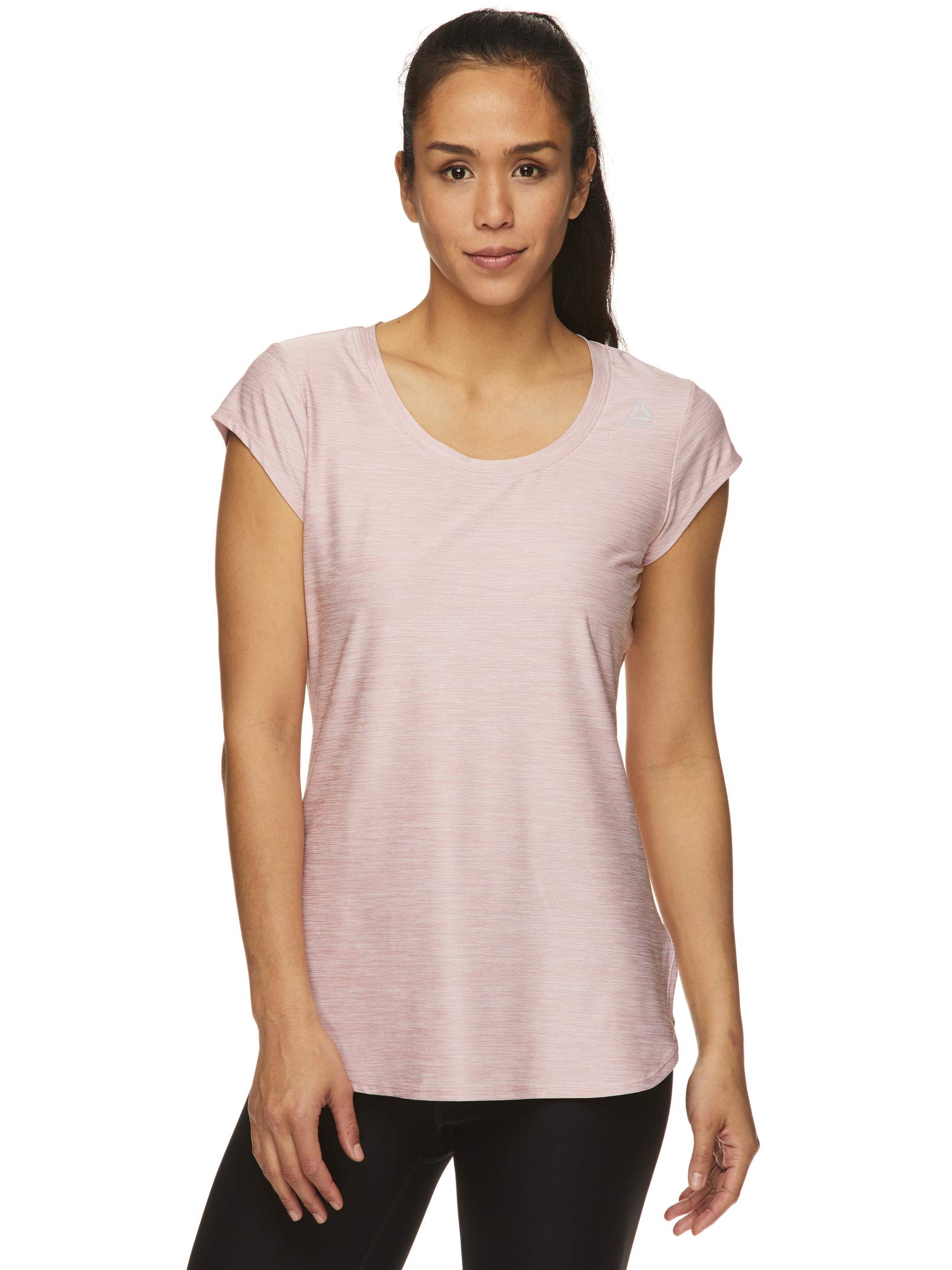 Reebok Women's Legend Running & Gym T-Shirt - Performance Short Sleeve Workout Clothes for Women - Legend Top Zephyr Heather Pink, Small