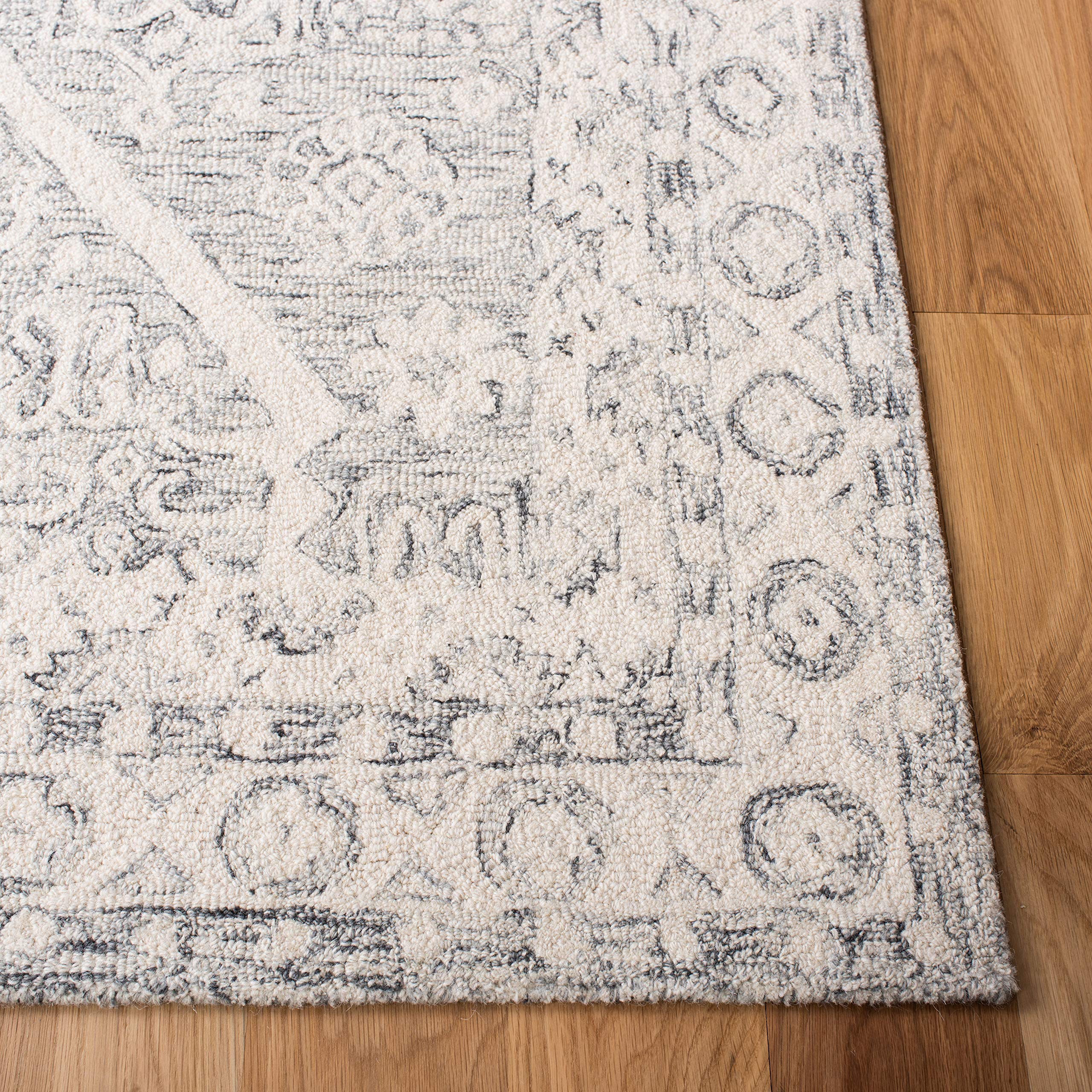 SAFAVIEH Micro-Loop Collection Area Rug - 8' x 10', Charcoal & Ivory, Handmade Wool, Ideal for High Traffic Areas in Living Room, Bedroom (MLP524H)