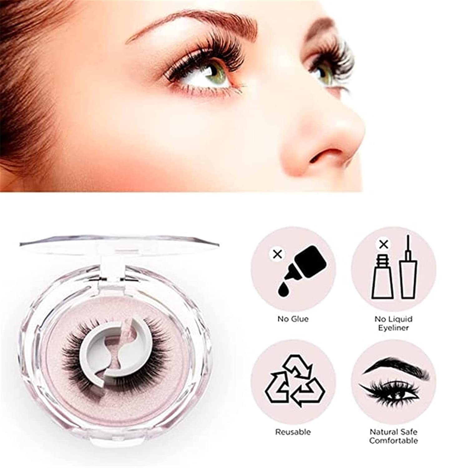Self-adhesive Eyelashes, 2024 New Self Adhesive Eyelashes, 2 Pairs Self-adhesive Eyelashes, Reusable Self Adhesive Eyelashes (2 Pairs Natural)