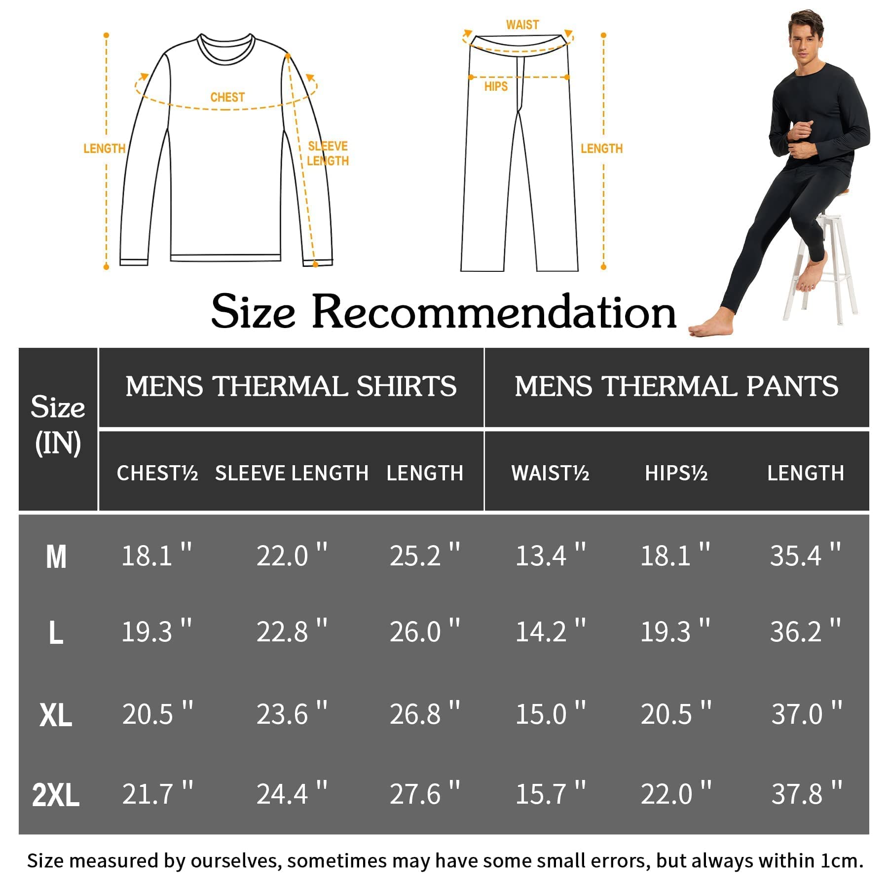 Zando Mens Long Johns Thermal Underwear Set Fleeced Lined Base Layer Men Cold Weather Mens Long Sleeve Thermal Shirt and Bottom Heated Base Layer Thermal Shitrs for Men Navy Blue Medium