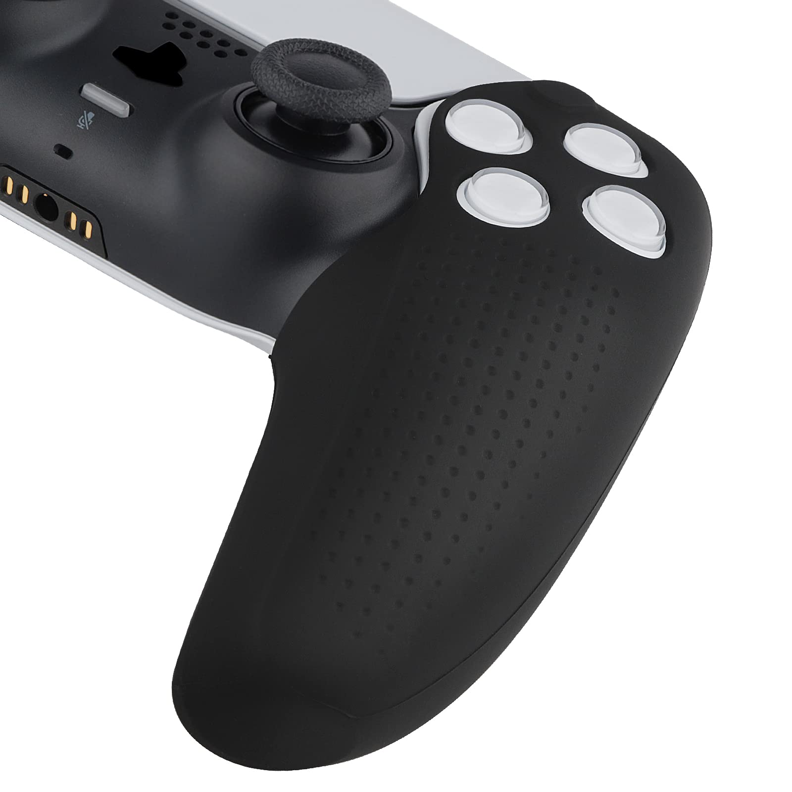 PS5 Controller Silicone Skin- WeProGame Split Anti-Slip Handle Cover Case, PS5 Controller Grip Accessories for Playstation 5 Duelsense Controller Fits any charger(Black Skin + Thumb Grip x 2)