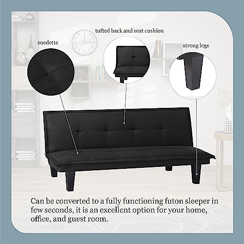Penifun Sofa Bed, Sleeper Futon, Memory Foam Couch Convertible Loveseat for Compact Living Spaces Offices Apartments Dorm Bonus Room, Black