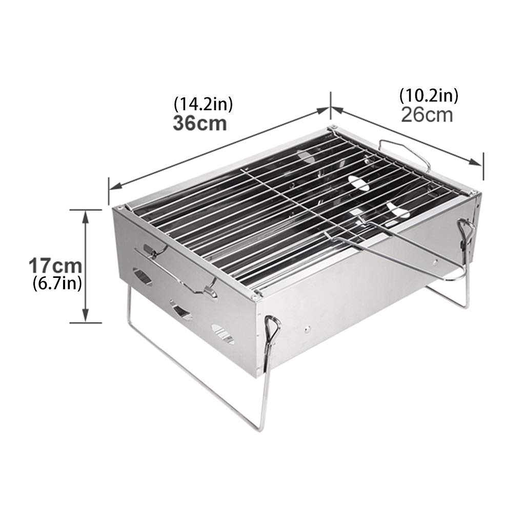 QIAOLI Charcoal Grill Barbecue Portable BBQ - Stainless Steel Folding Grill Tabletop Mini Outdoor Smoker BBQ for Garden Backyard Camping (Color : Silver)