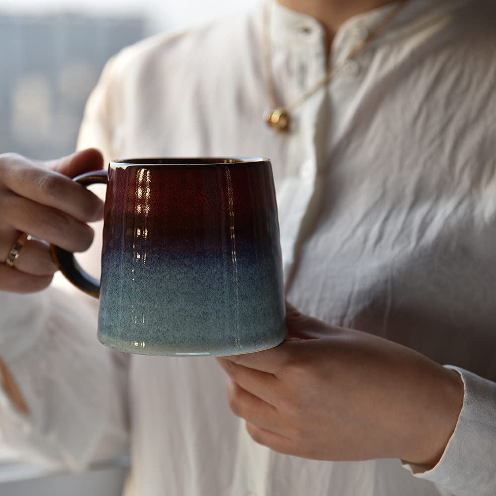 wewlink Large Ceramic Coffee Mug, Pottery Mug,Tea Cup for Office and Home,Handmade Pottery Coffee Mugs,16.5 Oz,Dishwasher and Microwave Safe,kiln altered glaze craft (Red)