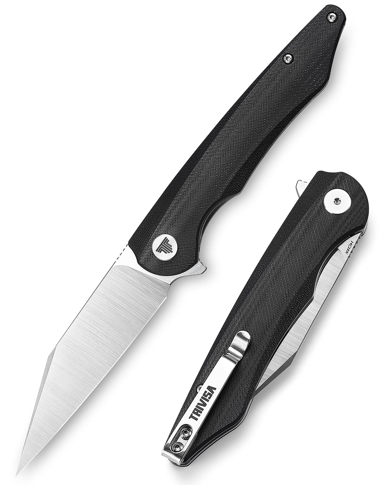 TRIVISA Folding Knife with Flipper Opening For Outdoor,Pocket Clip G10 Handle EDC Hunting Folded Knives for Men,3.7" Sandvik 14C28N Blade,Ball Bearings Pivot,Lynx-03 with Gift Box