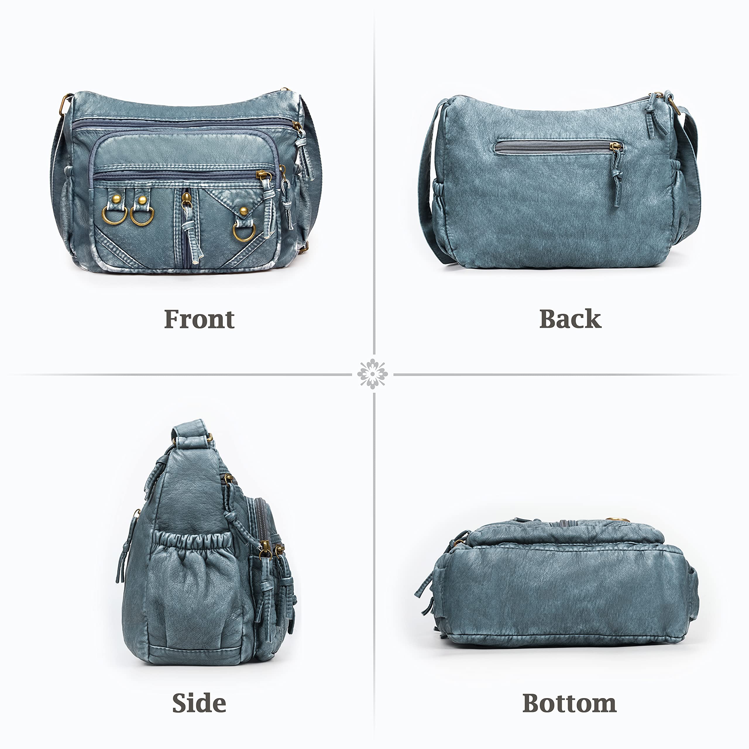 Women's Vintage Soft PU Leather Crossbody Bag Multi Pocket Purses and Handbag Ladies Lightweight Travel Shoulder Bag (761-2-Blue)
