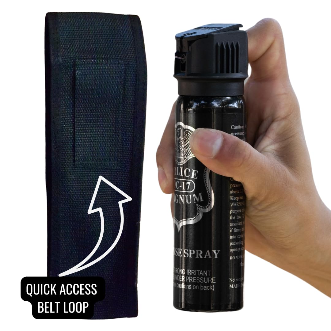 Police Magnum Pepper Spray Nylon Holster Combo Pack- Maximum Heat Strength- 16ft Range- Proudly Made in The USA (4oz FT Stream Nylon Holster)