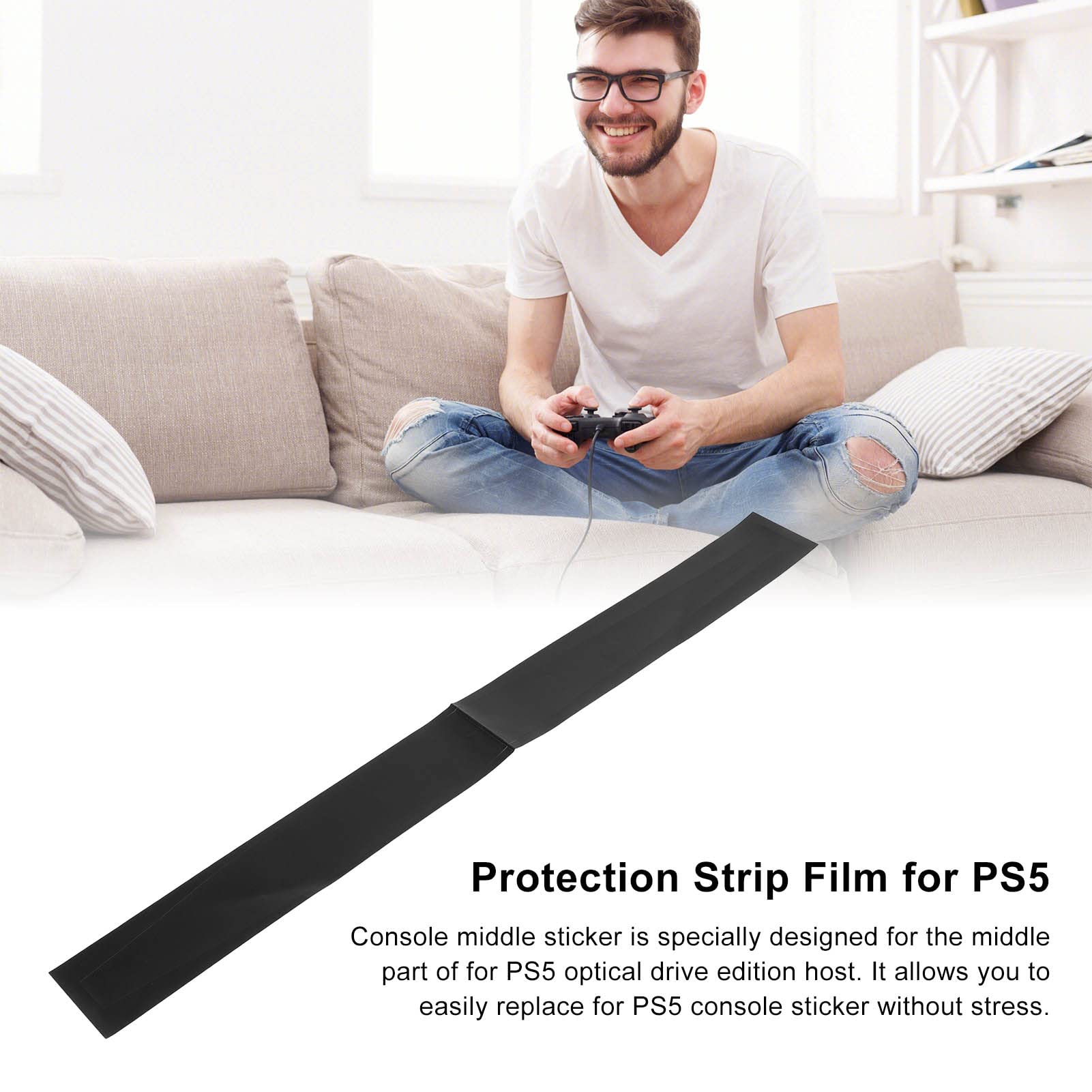 Zyyini for PS5 Optical Drive Edition Host, Console Middle Skin, Integral Scratch Resistant, Middle Strip Sticker for PS5 Optical Drive Edition Host(Black)