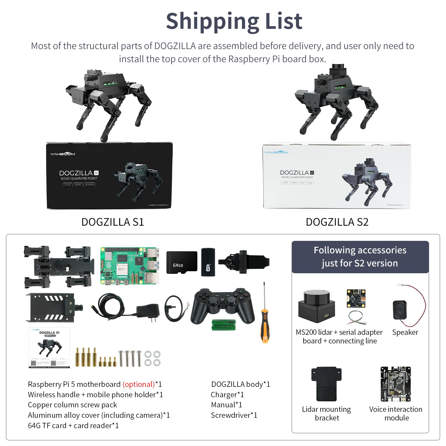 Yahboom Smart Robot Dog Raspberry Pi5 Adults AI Python Programmable 12 Joints Bionic Mechanical Dog Face Color Recognition OpenCV without Lidar (DOGZILLA S1 with Pi5-4G)