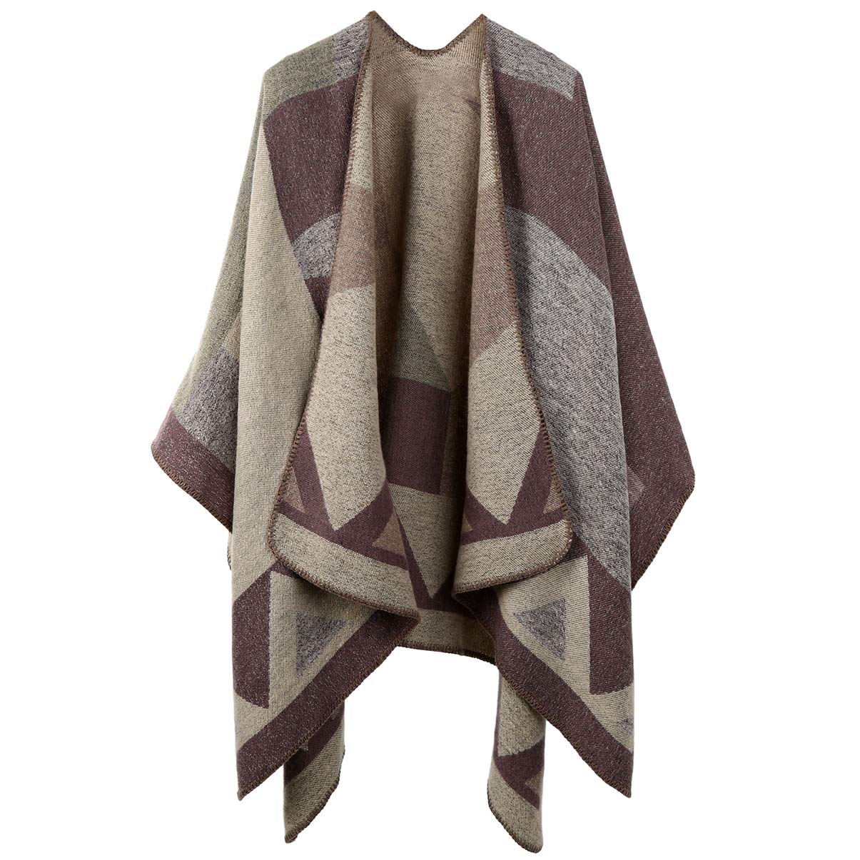 OOPOR Winter Warm Shawl Wraps Cape - Women Fall Knit Wool Plaid Ponchos Blanket Sweater fleece Scarf Coat