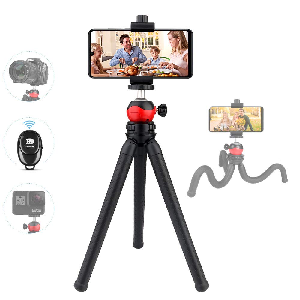 Phone Tripod, Octopus Tripod Stand with Flexible Legs, Phone Holder and Wireless Remote, Suit for Cell Phone/DSLR Camera/GoPro/Fill Light/Webcam for Selfies/Vlog/Live Streaming/Photography