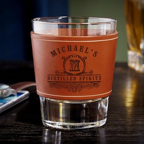 Whiskey Glasses with Personalized Leather Wrap, Set of 4 (Custom Product)