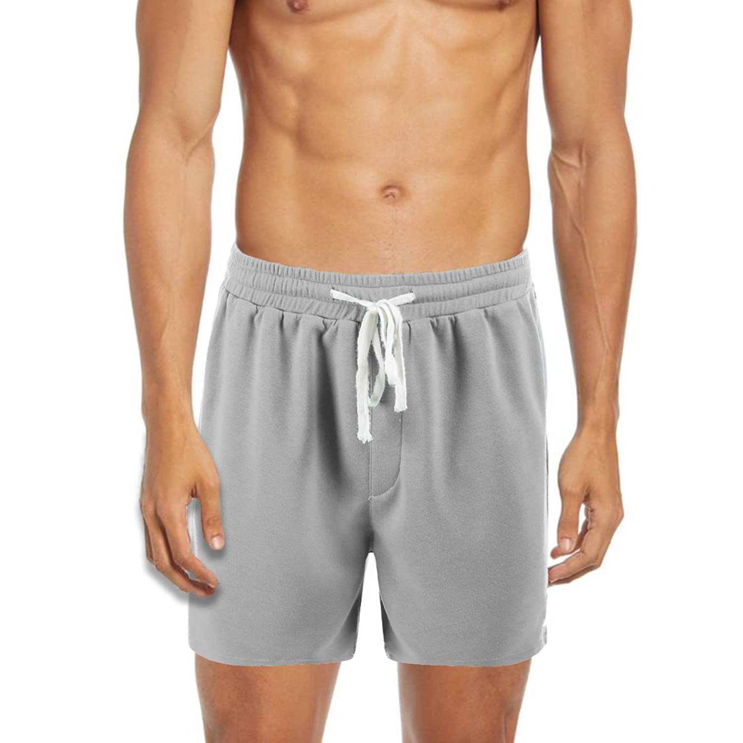 OOWVW Men's Shorts Casual Drawstring Jogger Athletic Workout Gym Sweat Shorts with Pockets Light Grey
