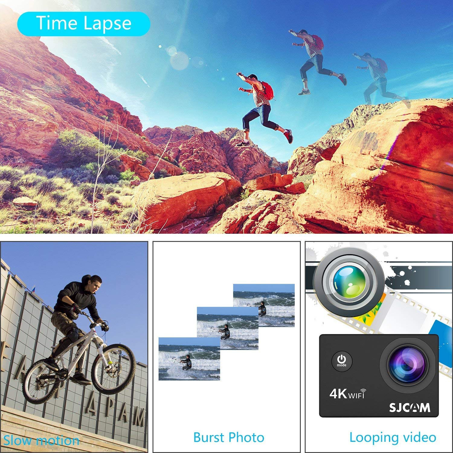 Original SJCAM SJ4000 Air 4K Wi-Fi Action Camera 16MP Waterproof DV Camcorder 170 Degree Wide Angle LCD with 2 Batteries and Mounting Accessories Kit