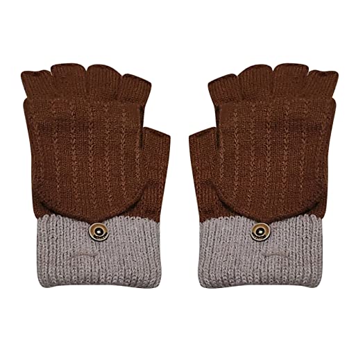 Winter Thickened Half Finger Gloves for Men and Women Winter Warm and Cold Proof Knitted Wool Zip Line (A-B, One Size)