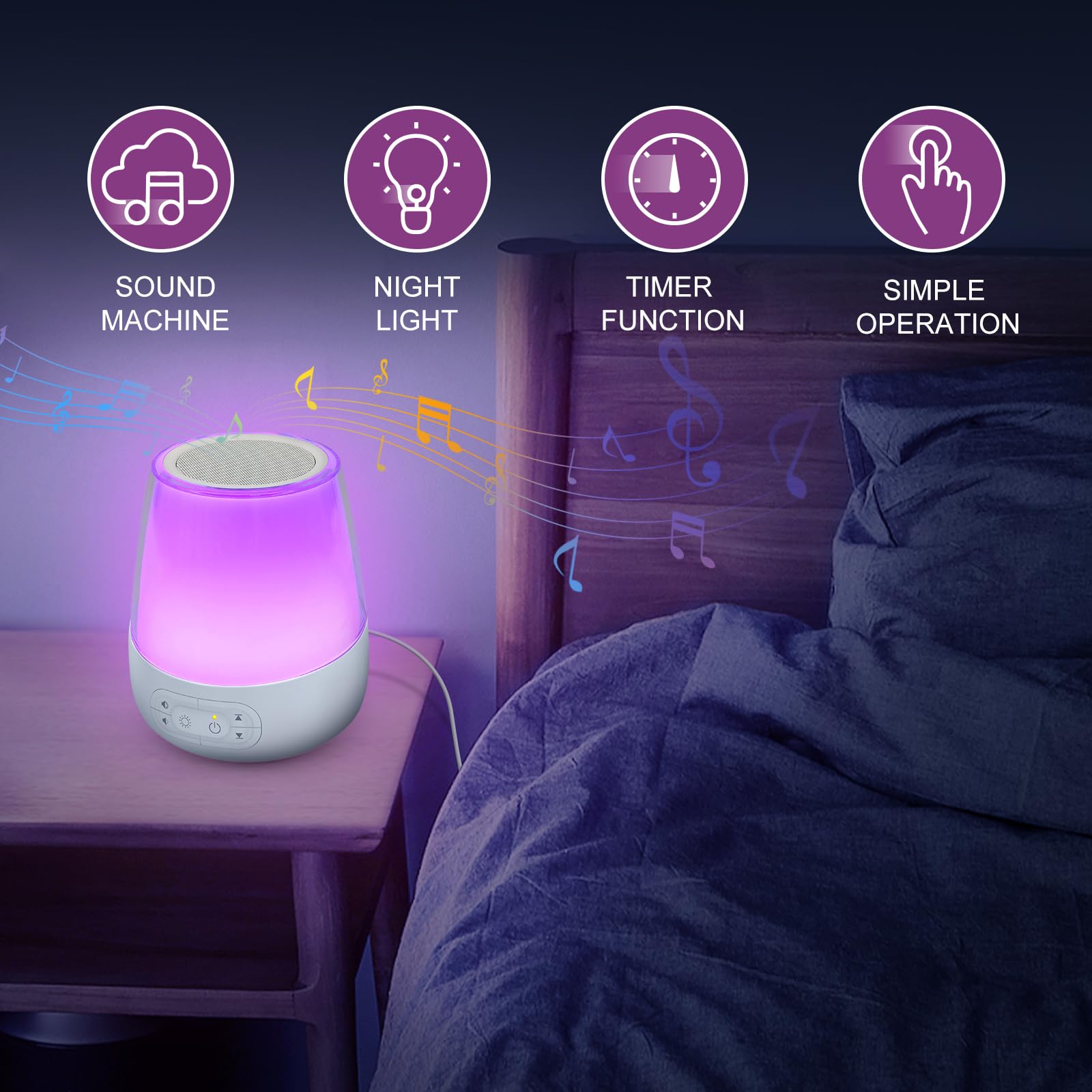 Siabema Baby Sound Machine, White Noise Machine Night Light for Toddler Sleep Trainer, 20 Soothing Sounds, Timer & Memory Function for Nursery, Kids & Toddler Bedroom