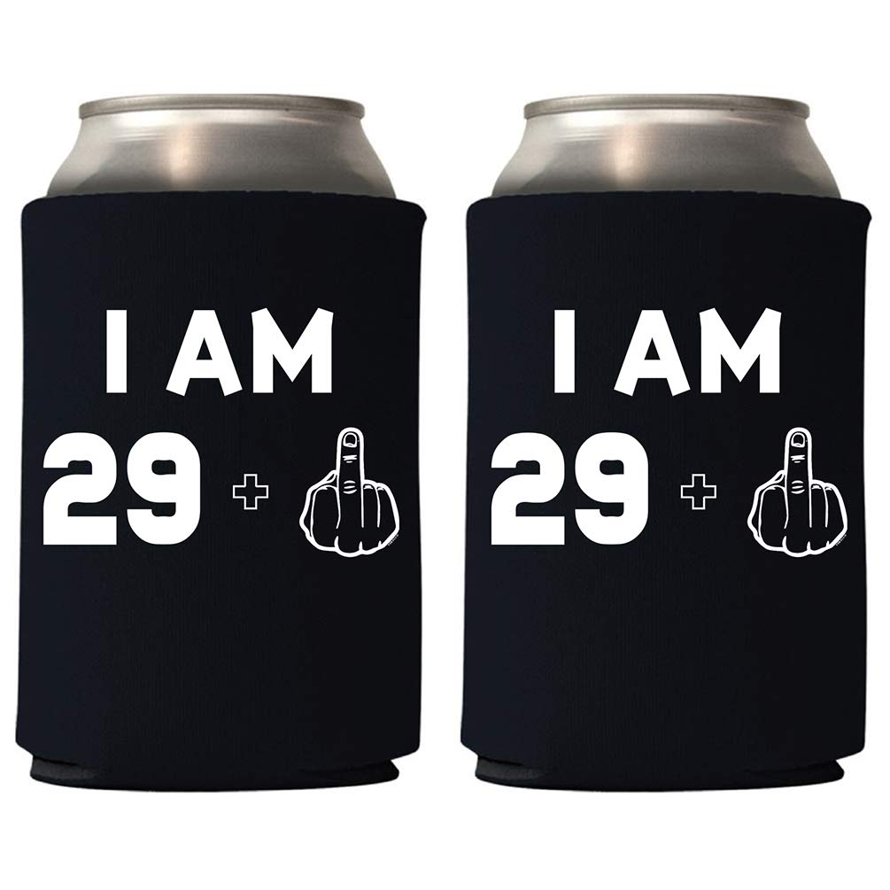 Veracco I AM 29 + 1 Middle Finger 30 Years Can Coolie Holder 30th Birthday Gift Dirty Thirty Party Favors Decorations (Black, 12)
