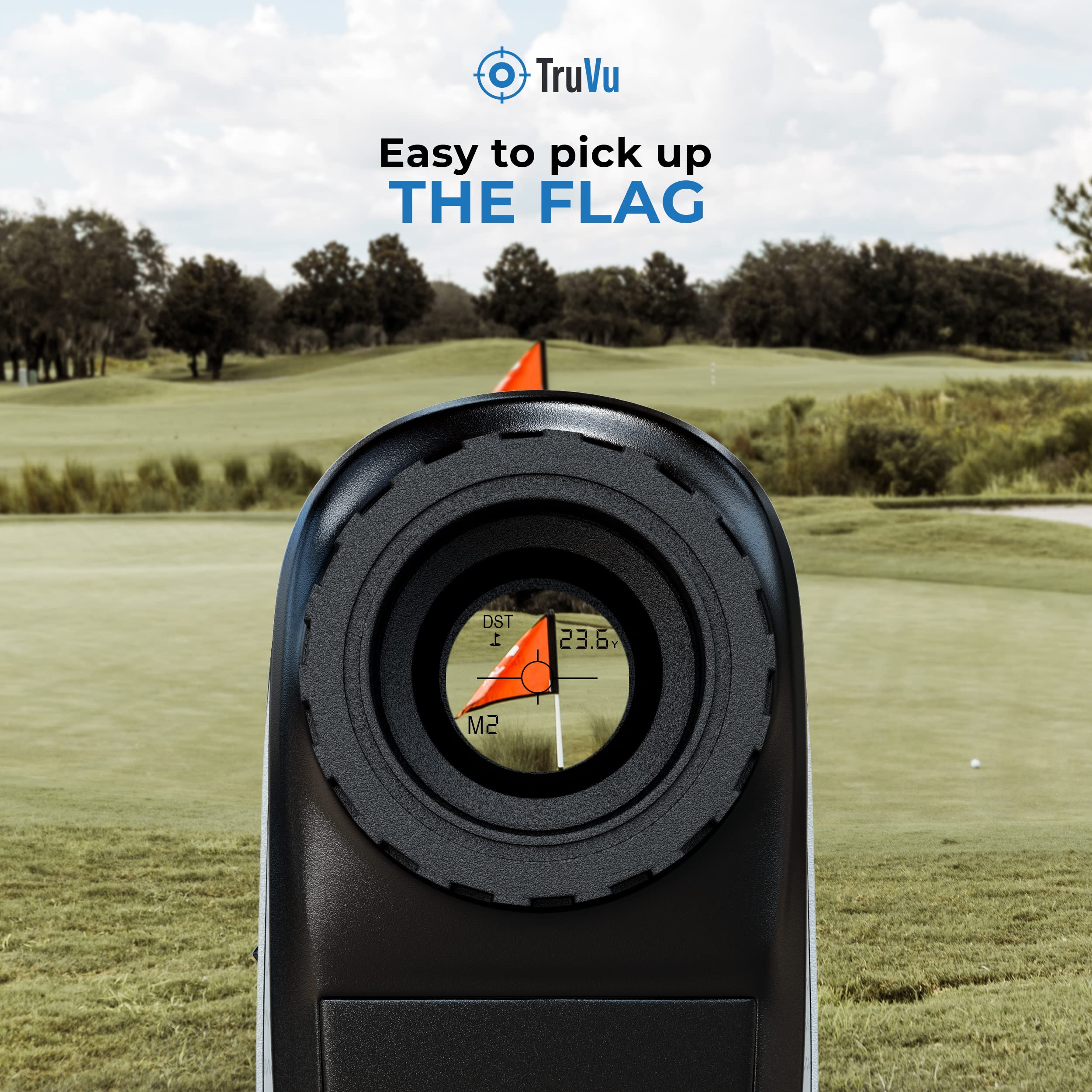 TruVu UltraMax Golf Rangefinder with Slope & Magnetic Strip | Pinseeker Pulse Lock | 1000 Yard Range | Includes Rangefinder Case & Battery | Lifetime Batteries (Blue Lens Cap)
