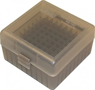 MTM 100 Round Flip-Top Rifle Ammo Box, Medium, Clear Smoke