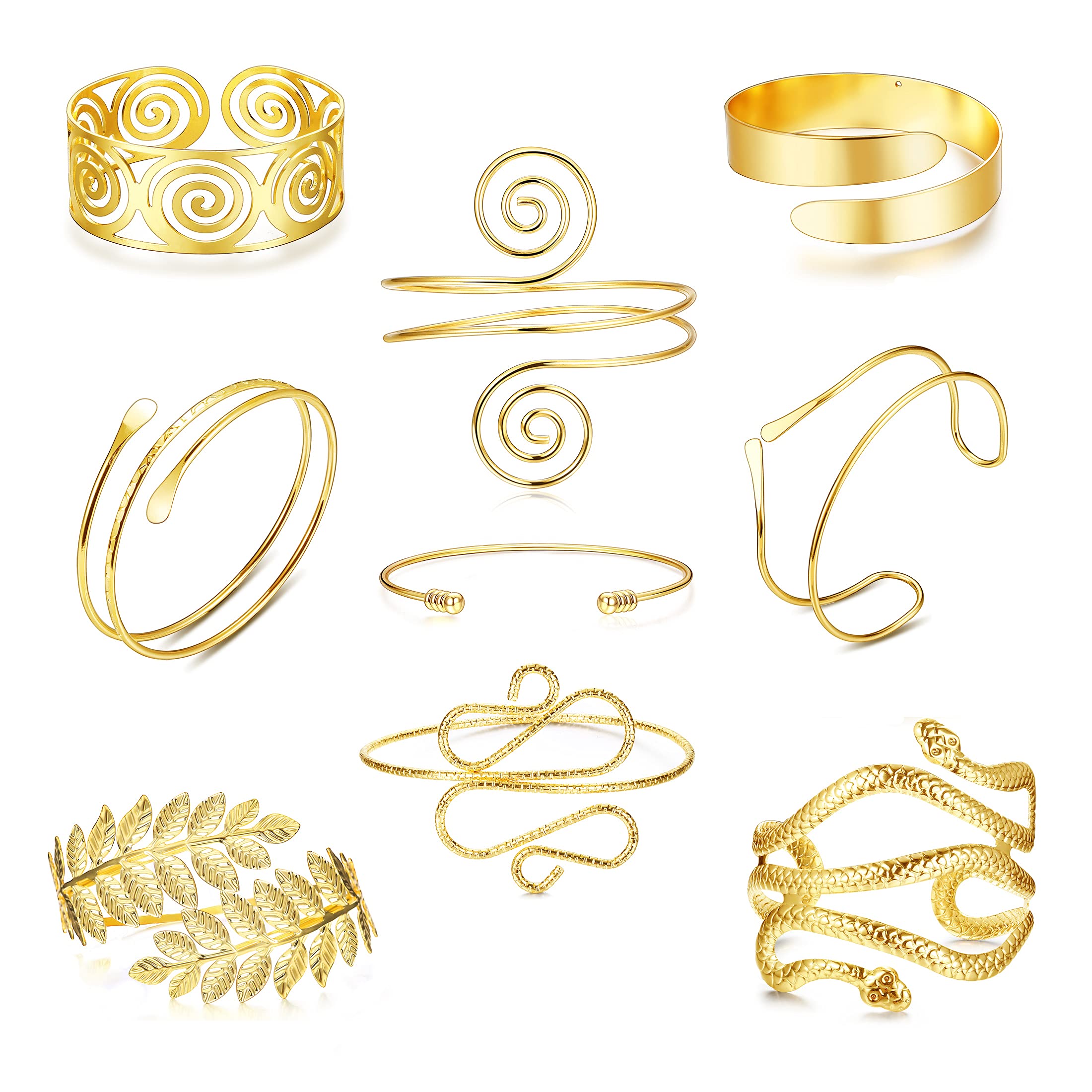 Suprsparkle 9PC 9-10PCS Upper Arm Cuff Arm Bands For Women Gold Adjustable Upper Arm Cuff Bracelets Boho Armband Bangle Jewelry…