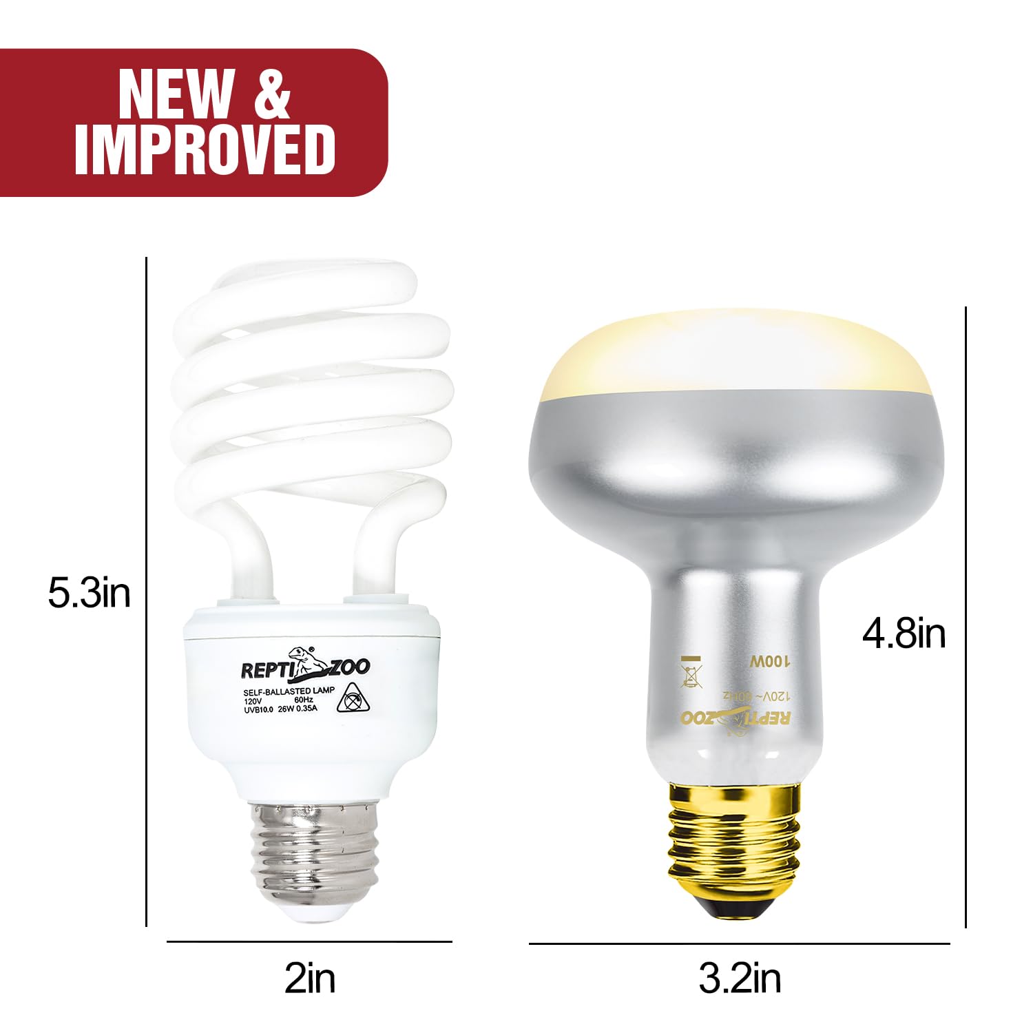 REPTIZOO Reptile Heat Lamp Bulb and UVB 10.0 Reptile Light Combo Pack, 100W Intense Basking Spot Light UVA Heat Lamp Bulb, 26W Energy Saving UVA UVB Bulb Spiral Compact Bulb