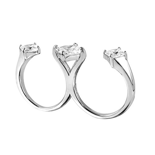SURANO DESIGN JEWELRY Sterling Silver Two-Finger Open Ring w/Three Princess Cut Cubic Zirconia Stones (6)