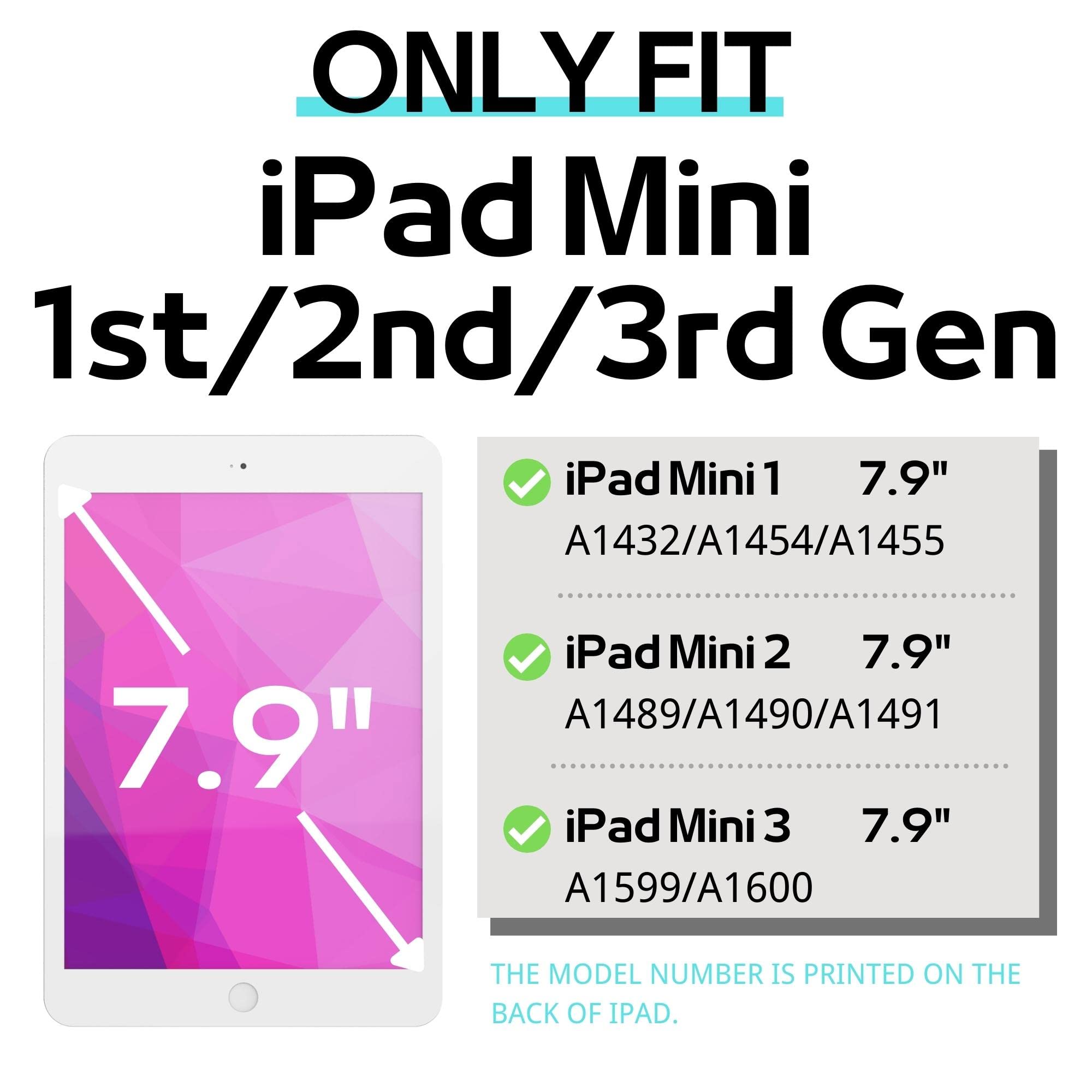 PEPKOO Kids Case for iPad Mini 1 2 3 – Lightweight Flexible, Folding Handle Stand, Full Body Rugged Boys Girls Cover for Apple iPad Mini 1st Generation 2nd Gen 3rd Gen 7.9 inch, Gray Black