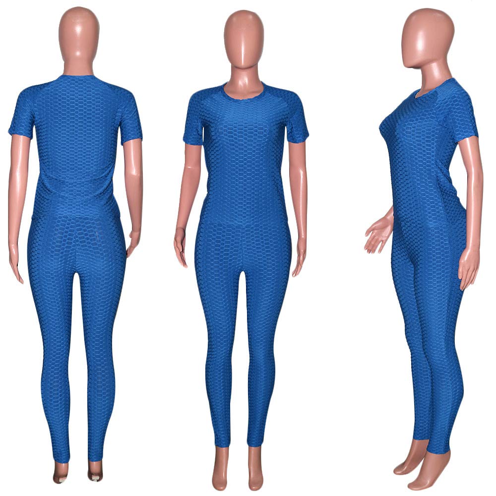 Ophestin Womens Casual 2 Piece Outfits Short Sleeve Top Leggings Tracksuit Sets Royal Blue Size XXL