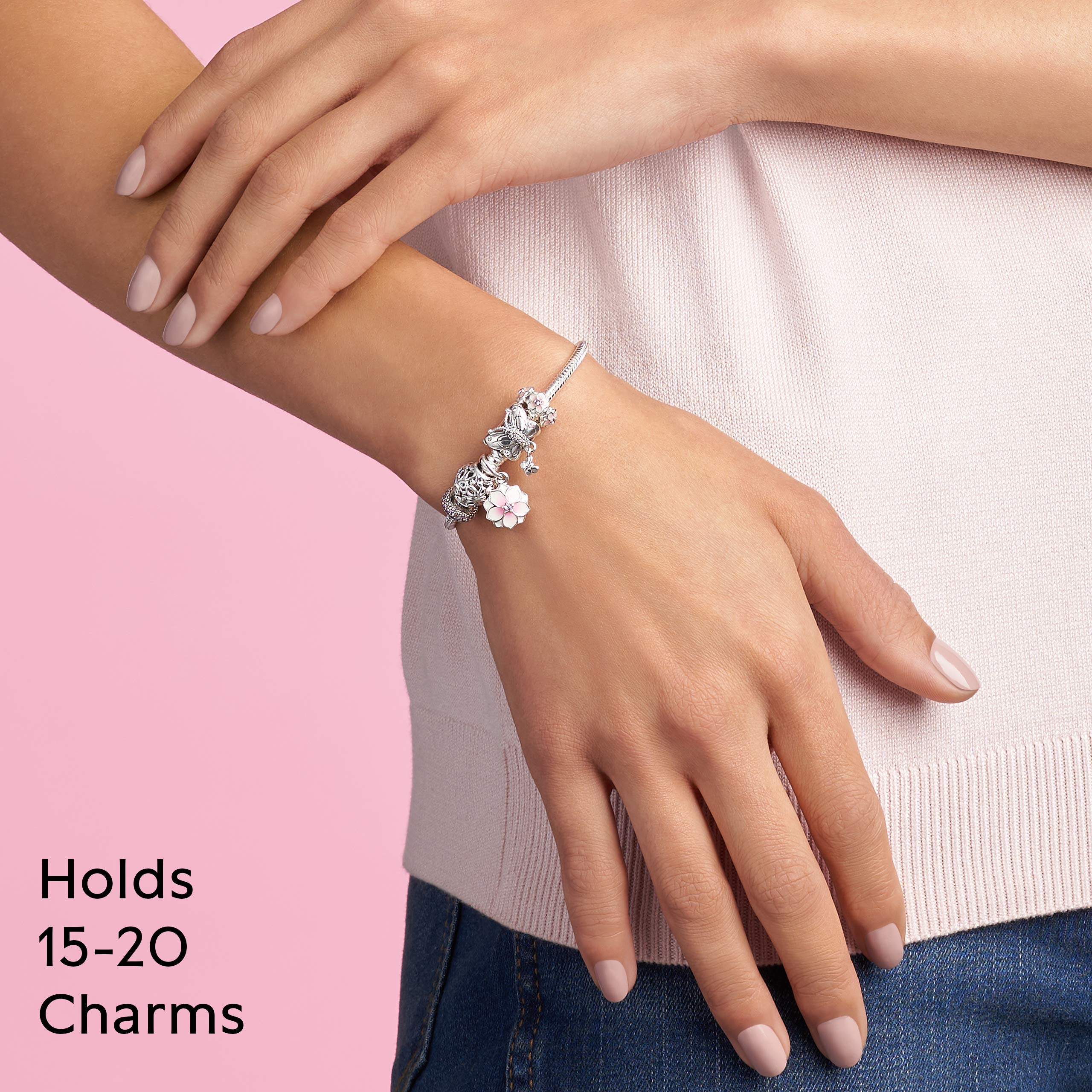 Pandora Jewelry Moments Butterfly Clasp Snake Chain Cubic Zirconia Bracelet in Sterling Silver, 6.7"