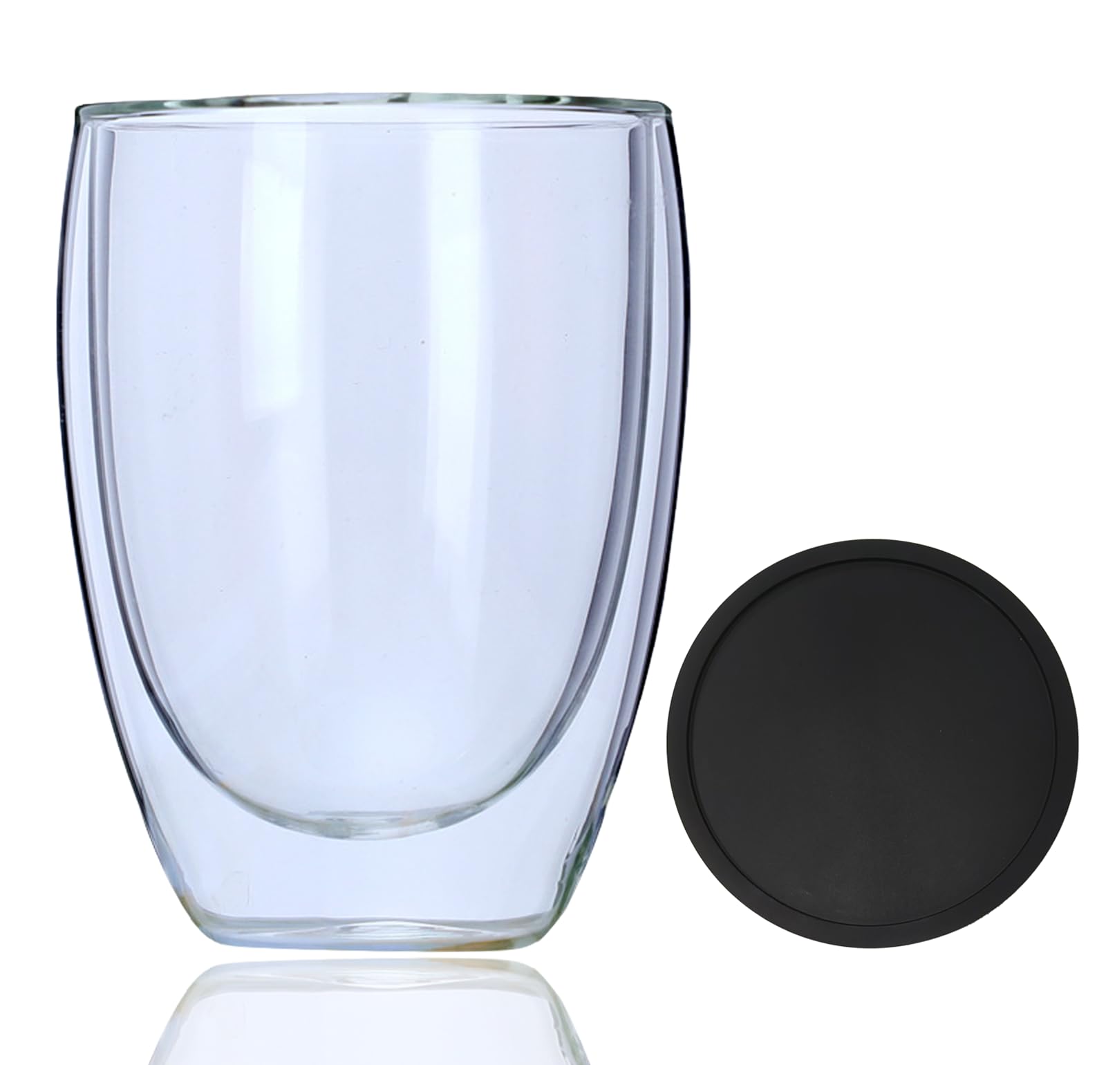 OKE Double Wall Glass Coffee Mugs,Espresso cups,Insulated Clear Coffee Cup Mugs Set,Perfect for Coffee, Juice, Tea, Hot Chocolate, EtcďźSet of 2 - with coastersďź (15 OZ)