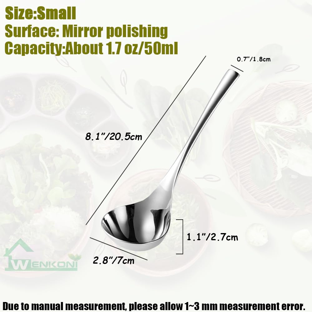 Wenkoni Small Soup Ladle,Sauce ladle,Gravy Soup Spoon Ladle, 1 Pack Hollow handle SUS 304 Stainless Steel 8ββ Ladle (Color:Silver).