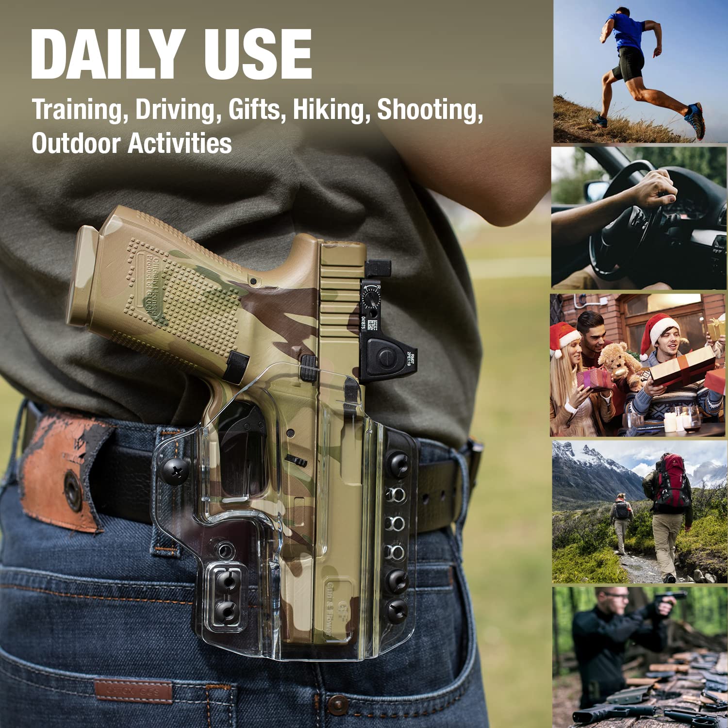 OWB Holster Compatible with Glock 43 43x, Outside Waistband Carry Holster Compatible with G43 43x, OWB Right Hand Draw Gun Holster for Men/Women Adj. Cant & Retention,Clear