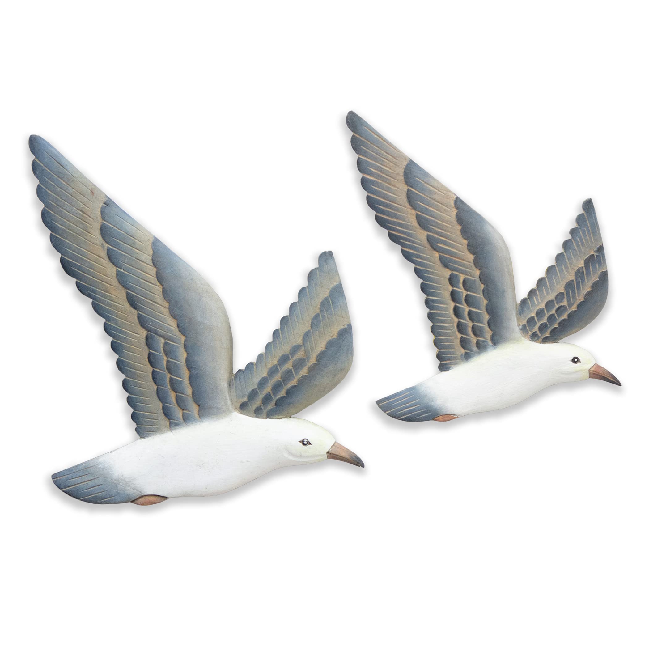 T.I. Design Hand-carved Wood Flying Seagull Wall DΓ©cor Set of 2 | Coastal Nautical Rustic Beach Wall Art 2 Pieces