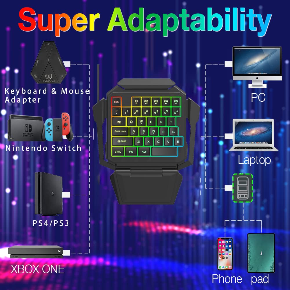 One Handed RGB Professional Gaming Keyboard And Mouse Combo, 35 Keys Portable PUBG, Half Keyboard Gaming Set for Laptop PC Xbox PS4 Switch Gamer