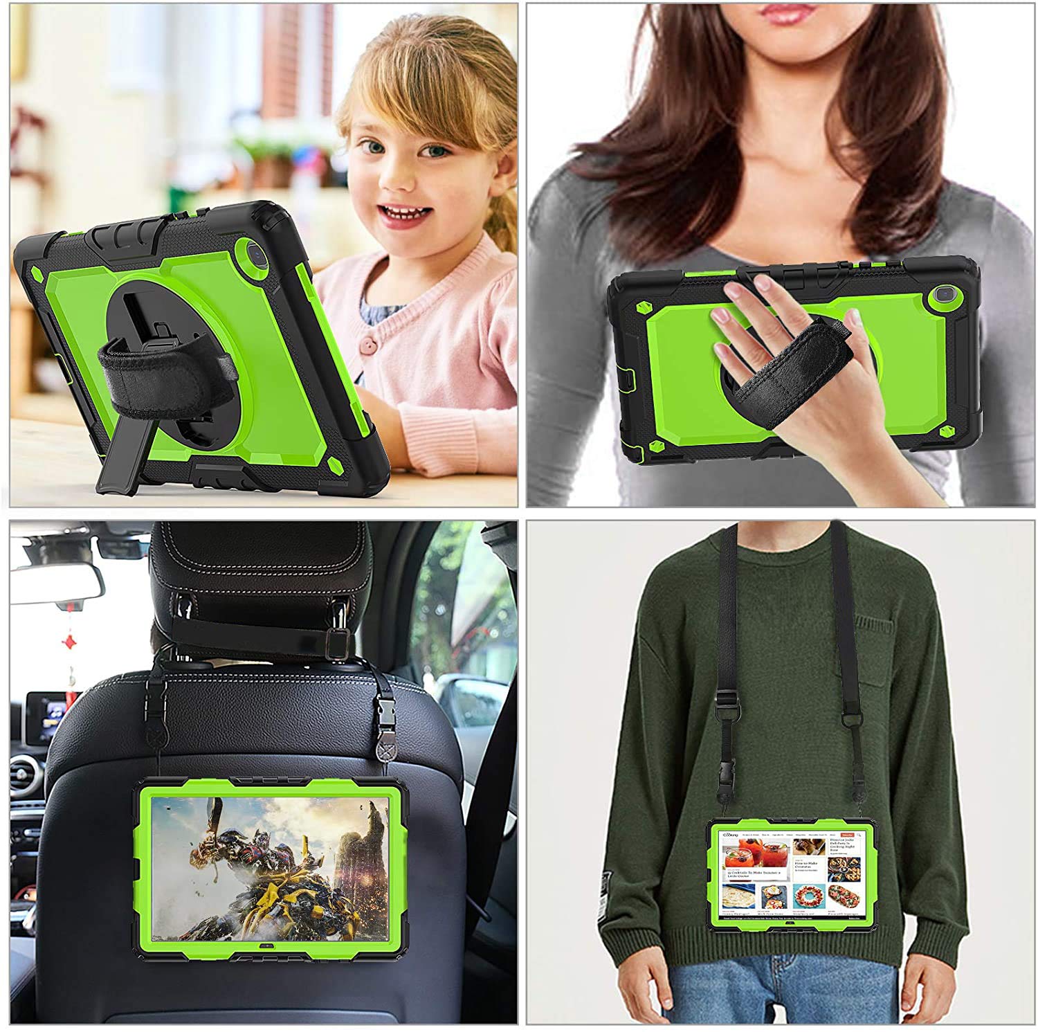Samsung Galaxy Tab A9 Plus Kids Case 2023 with Screen Protector,BLOSOMEET Full Body Shockproof Cover for Tablet A9+ w/S Pen Holder Stand Hand Strap Shoulder Strap,Green